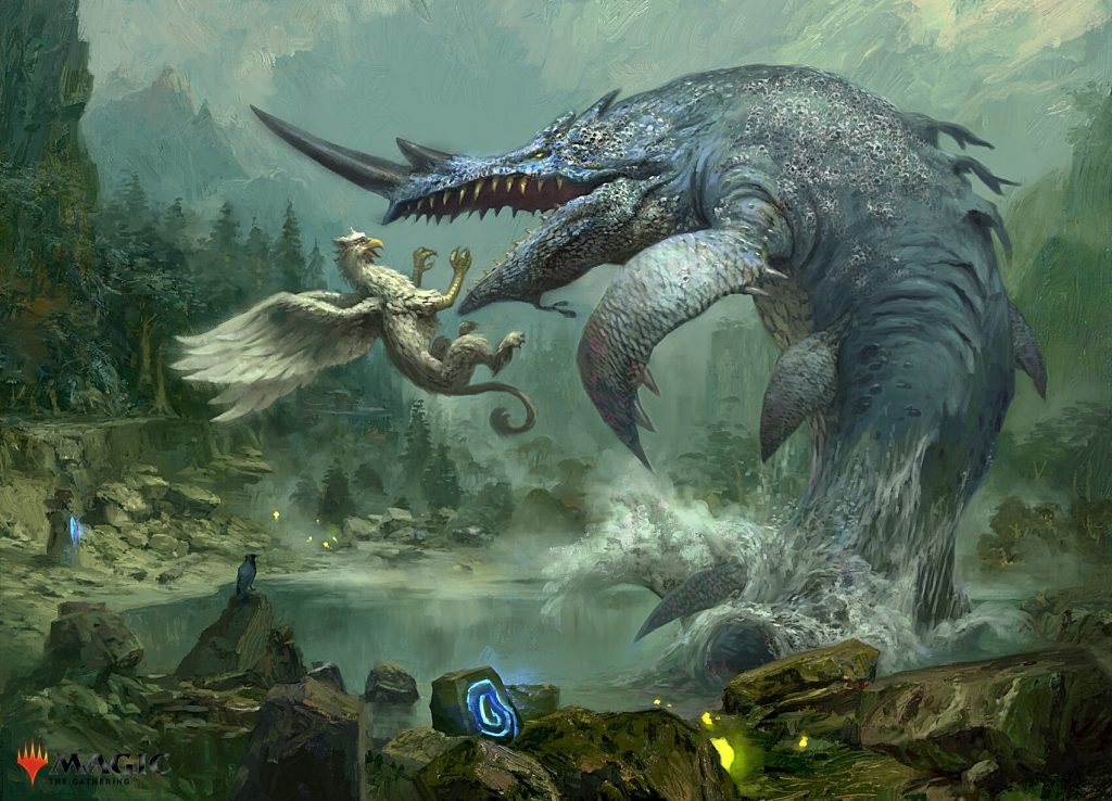 Horned Loch-Whale MtG Art from Wilds of Eldraine Set by Simon Dominic ...